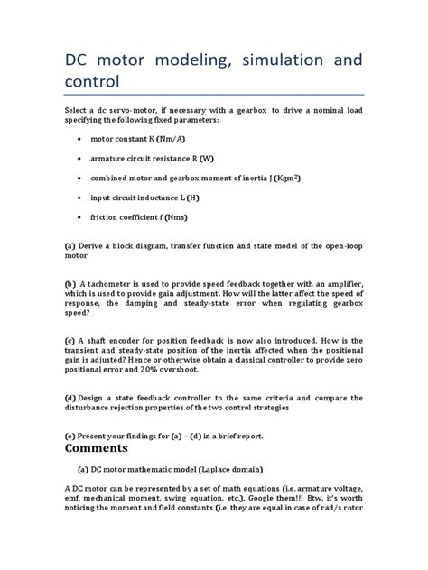 Dc Motor Modeling Pdf Control Theory Electric Motor