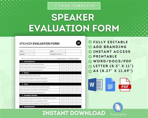 Speaker Evaluation Form Template Business Speaker Evaluation