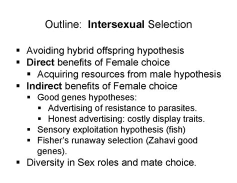 Lecture Topic 9 Intersexual Selection Posted Outline Intersexual