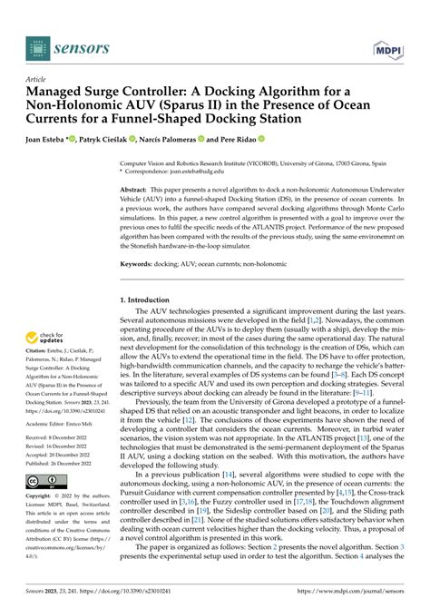 Pdf Managed Surge Controller A Docking Algorithm For A Non Holonomic Auv Sparus Ii In The