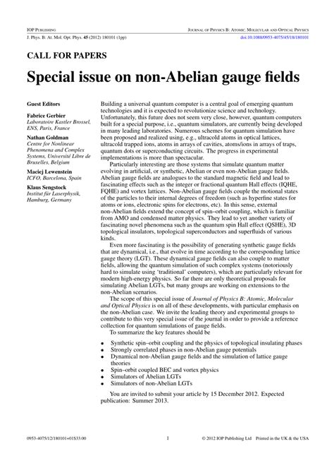 Special Issue On Non Abelian Gauge Fields Request Pdf