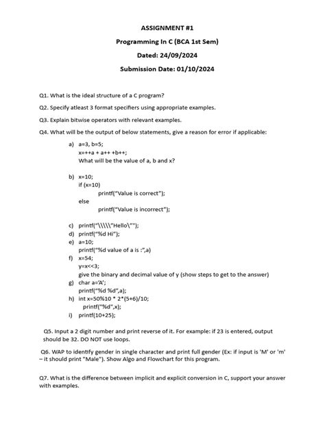 Programming In C Assignment1 Pdf