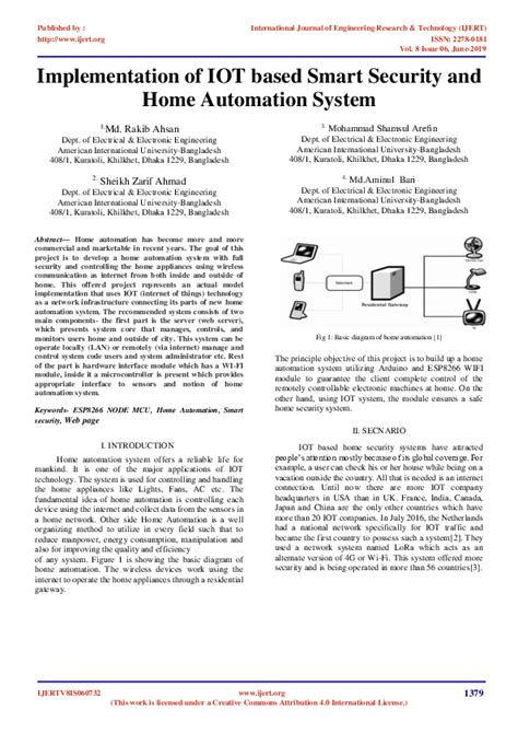 Pdf Ijert Implementation Of Iot Based Smart Security And Home Automation System Ijert
