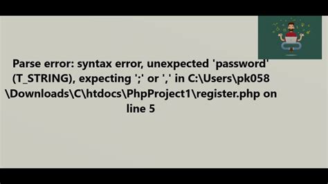 Parse Error Syntax Error In Php Youtube