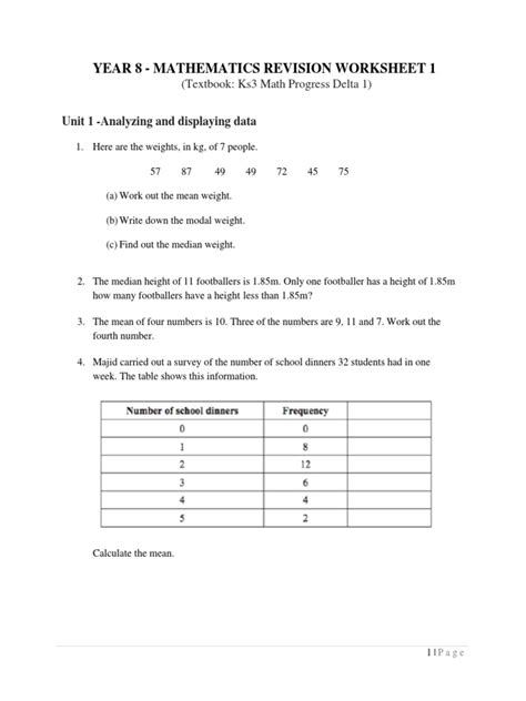 Yr 8 Mathematics Final Revision Worksheet Pdf Ratio Mathematics