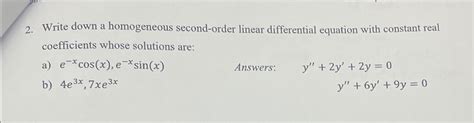 Solved Write Down A Homogeneous Second Order Linear