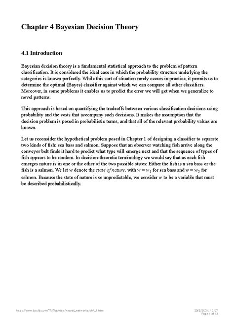 Bayesian Decision Theory It Is Considered The Ideal Case In Which The