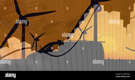 Image Of Statistics Processing With Data Processing Over Wind Turbines