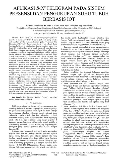 PDF Aplikasi Telegram Pada Sistem Presensi Dan Pengukuran Suhu Tubuh Berbasis IoT