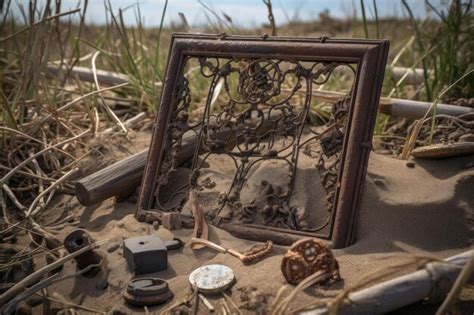 Premium Ai Image Metal Detector Frame With A Variety Of Finds In The Background Created With