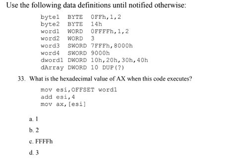 solved use the following data definitions until notified