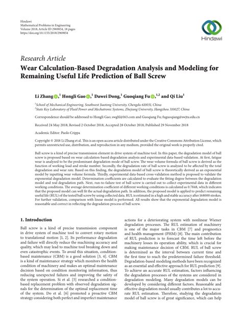Pdf Wear Calculation Based Degradation Analysis And Modeling For Remaining Useful Life