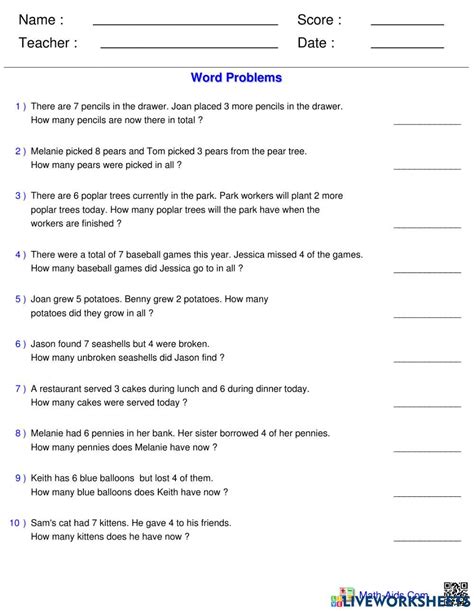 Problem Solving Addition And Subtraction Interactive Worksheet Live