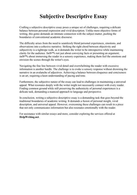 Subjective Descriptive Essay College Of The Canyons Pdf