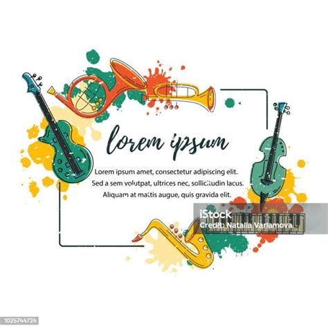 색소폰 피아노 바이올린 프렌치 호른 드럼 기타 트럼펫과 벡터 일러스트 음악학교에 대한 스톡 벡터 아트 및 기타 이미지 음악