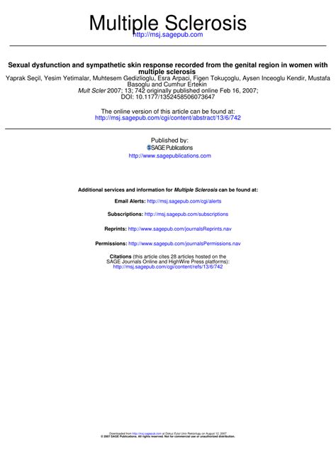 PDF Sexual Dysfunction And Sympathetic Skin Response Recorded From The Genital Region In Women