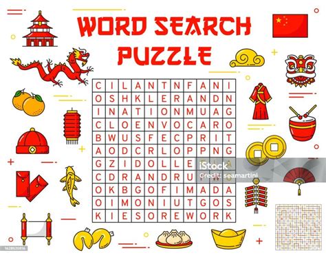 Chinese Holidays Items Word Puzzle Game Worksheet Stock Illustration