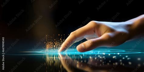 Finger Gracefully Touches A Touch Detection Screen Embracing The Seamless Connection Of Human