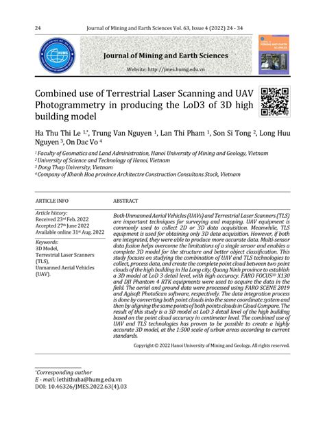Pdf Combined Use Of Terrestrial Laser Scanning And Uav Photogrammetry In Producing The Lod3 Of