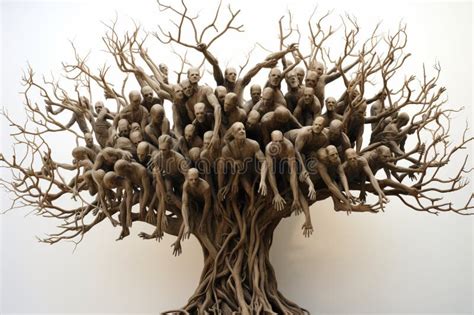 Tree Formed Entirely By Interconnected Human Figures Symbolizing Unity And Interconnectedness