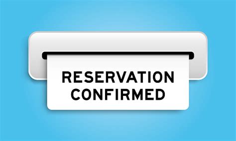 파란색 배경에 기계에서 예약 확인이 완료된 단어 예약이 있는 흰색 쿠폰 배너 가정의 방에 대한 스톡 벡터 아트 및 기타 이미지 가정의 방 감사 검증 Istock