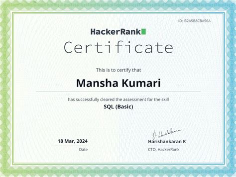 Mansha Swaraj On Linkedin Sql Certification Hackerrank Learning
