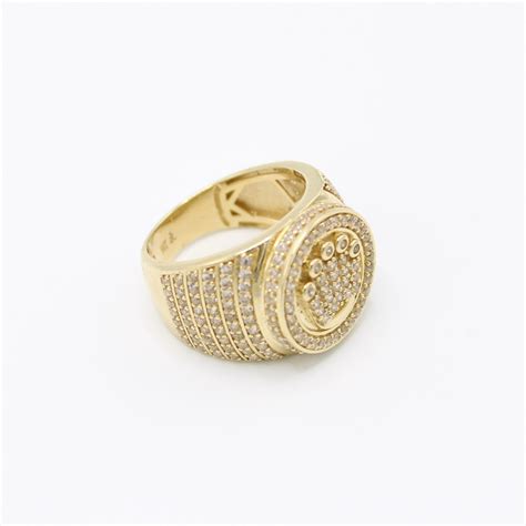 14k Crown Round Cz Mens Ring Yellow Gold Alex Diamond Jewelry