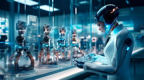 Premium Ai Image Robot Humanoid Working In Modern Science Technology Generative Ai Illustrator