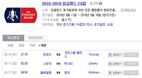 20190316 잉글랜드fa컵 8강 왓포드 크리스탈팰리스 스완지 맨시티 울버햄턴 맨유 네이버 블로그