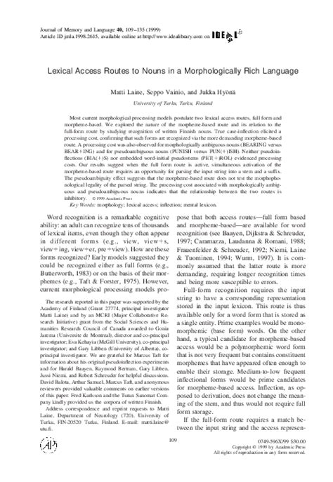 Pdf Lexical Access Routes To Nouns In A Morphologically Rich Language