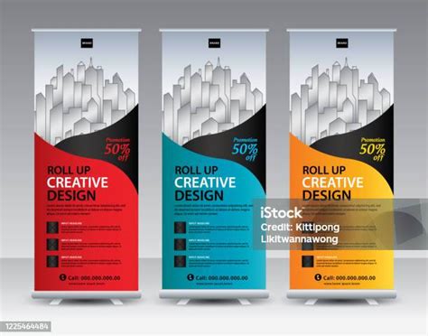 롤업 배너 스탠드 템플릿 크리에이티브 디자인 현대 전시 광고 전단지 프리젠 테이션 당기기 웹 배너 전단지 J 플래그 X스탠드 X 배너 포스터 디스플레이 벡터 Eps10 웹