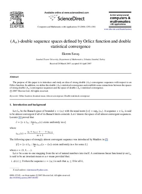 Pdf A σ Double Sequence Spaces Defined By Orlicz Function And