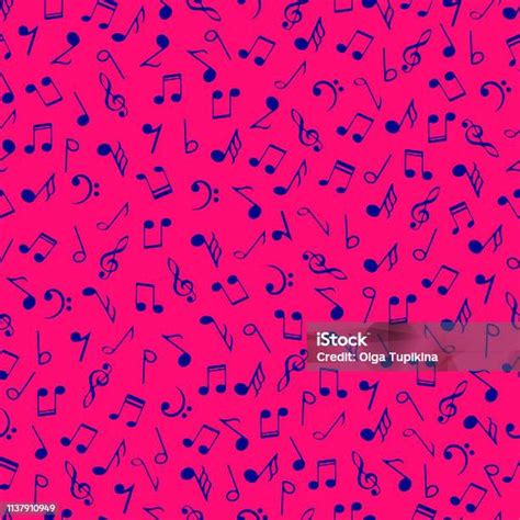 다채로운 음악 노트 완벽 한 패턴입니다 분홍색 배경에 푸른 색 Simbols 추상적인 벡터 텍스처 음악 기호 고음 음자리표 첫 번째 옥타브 두 번째 옥타브 0명에 대한 스톡