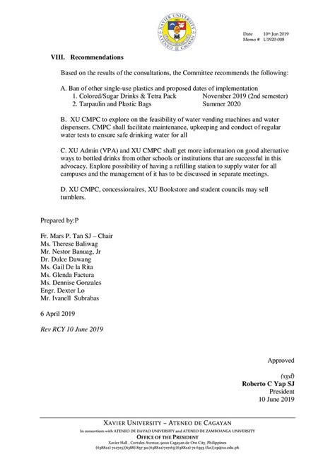 Xavier University Memo U Policies And Guidelines On The Prohibition Of Single Use