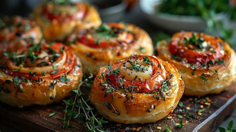 Delicious Savory Pastries Filled With Fresh Herbs And Tomatoes Prepared
