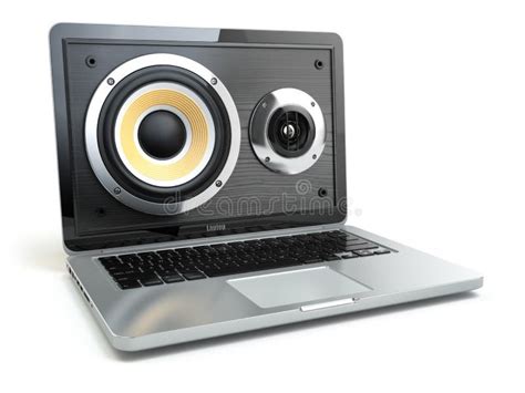Digital Audio Or Music Software Concept Laptop And Loudspeaker Stock Illustration