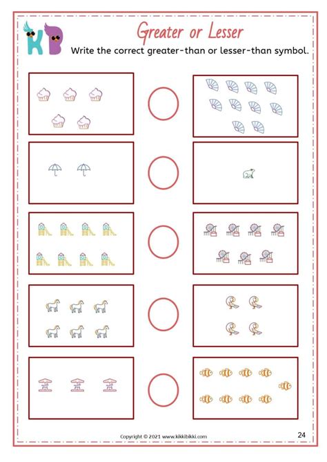 Greater Than Less Than Kikkibikkis Kindergarten Worksheets