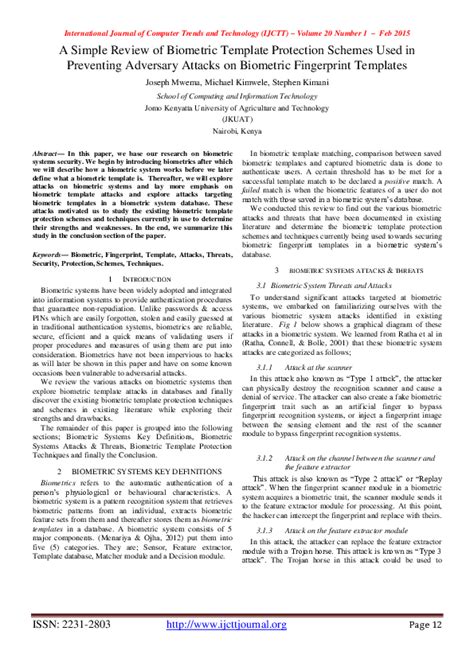 Pdf A Simple Review Of Biometric Template Protection Schemes Used In Preventing Adversary