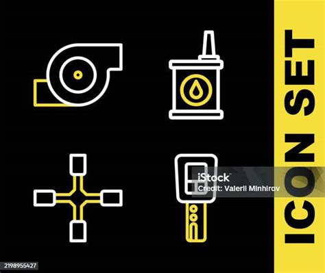 모터 오일용 라인 캐니스터 리모컨이 있는 자동차 키 휠 렌치 및 자동차 터보차저 아이콘을 설정합니다 벡터 가솔린에 대한 스톡 벡터 아트 및 기타 이미지 Istock