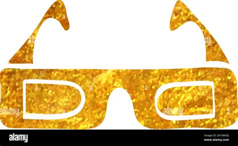 Hand Drawn 3d Glasses Icon In Gold Foil Texture Vector Illustration