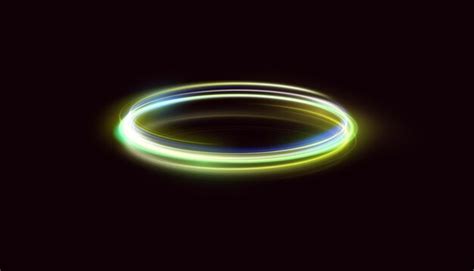 추상 네온 링입니다 빠른 나선형 운동으로 소용돌이치는 빛나는 광선의 밝은 흔적 프리미엄 벡터