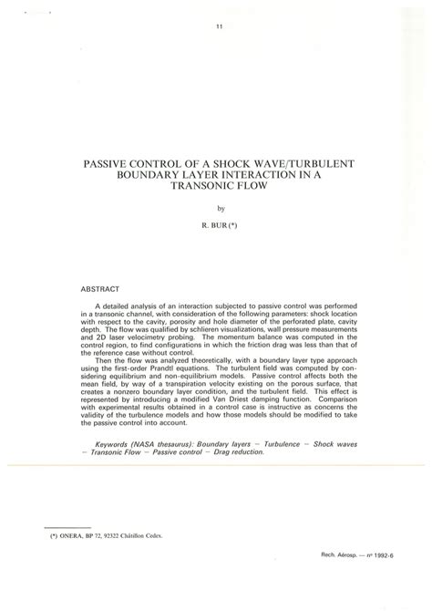 Pdf Passive Control Of A Shock Wave Turbulent Boundary Layer Interaction In A Transonic Flow