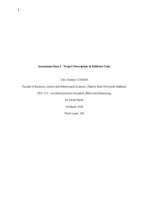 psy115 assessment item 1 topic description and reflexive task