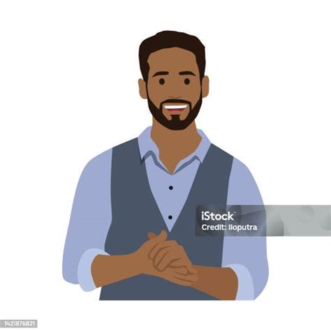 흑인 만화 캐릭터가 팔을 교차 유지 접힌 팔로 서 있는 사업가가 포즈를 취한다 흰색 배경에 격리된 플랫 벡터 일러스트 레이 션 남자에 대한 스톡 벡터 아트 및 기타 이미지