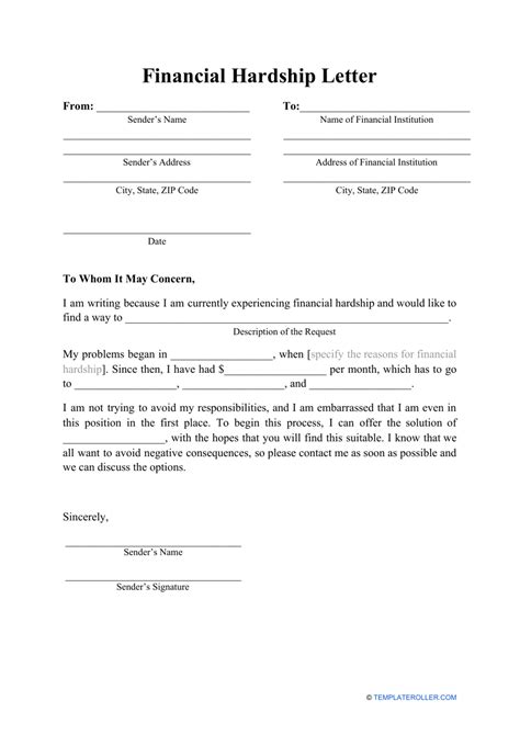 Financial Hardship Letter Template Download Printable Pdf Templateroller