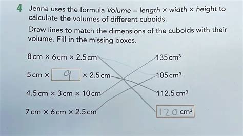 4 Jenna Uses The Formula Volume Length X Width X Height To Calculate