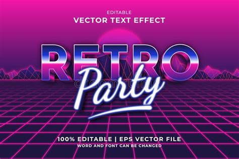 Editable Text Effect Retro Party 3d 80s Template Style Premium Vector Stock Vector