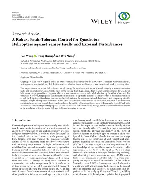 Pdf A Robust Fault Tolerant Control For Quadrotor Helicopters Against