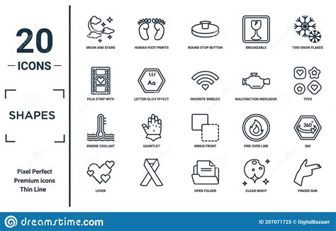 shapes linear icon set includes thin line moon and stars film strip