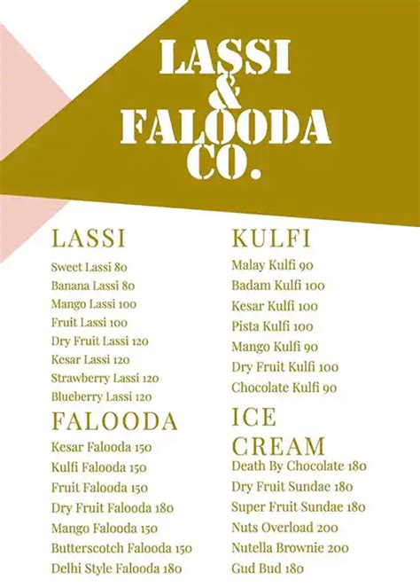 Menu Of Lassi And Falooda Co Khar Mumbai